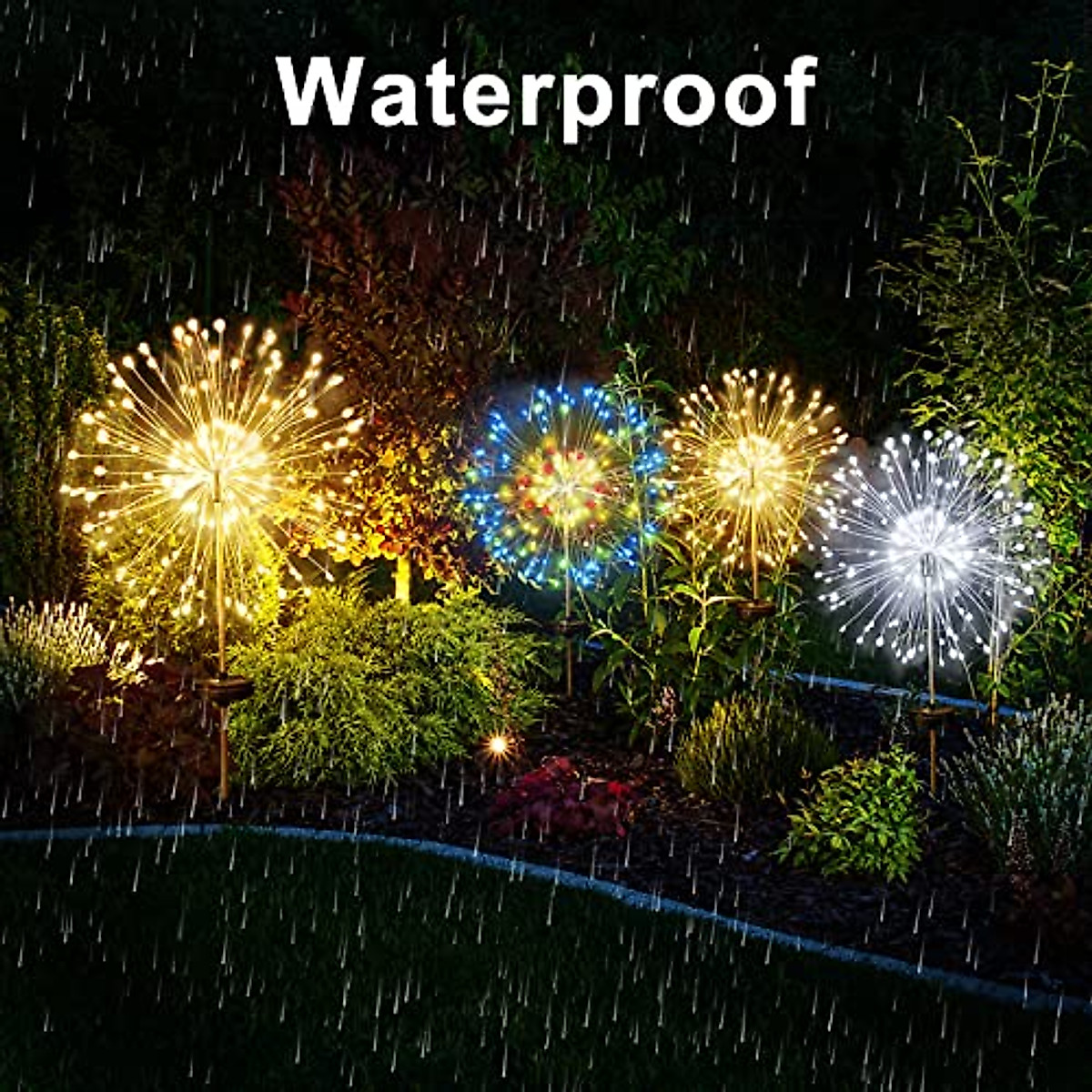 Dengduoduo 2 Pack Solar Garden Lights, Solar Firework Lights, Solar Lights Outdoor Waterproof with 2 Lighting Modes, Landscape Light for Walkway, Garden, Patio, Yard, Flowerbed, Parties (Warm White)