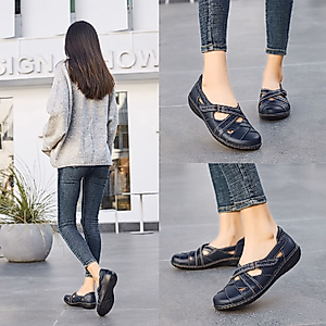 TERRIKAT Women's Casual Navy Loafers Cute Slip On Comfort Walking Flats Leather Driving Moccasins Fashion Closed Toe Boat Shoes 8.5 M US 1308-Lan8.5