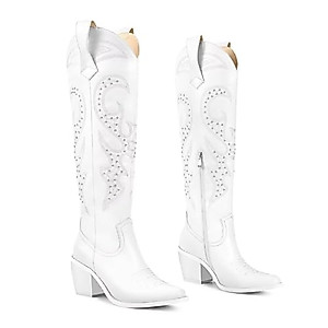 wetkiss Cowboy Boots - Women's White Cowgirl Boots, Mid Calf & Knee High
