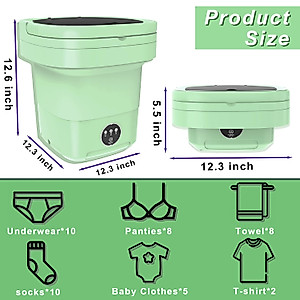 Mini Washing Machine, 11L Large Foldable Portable Washing Machine with Spin Dryer, Small Collapsible Laundry Washer for Travel, Apartment, Underwears, Socks, Baby Clothes (Green)