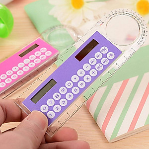 3 in 1 Calculators Mini Pocket Basic Calculator with Magnifier Solar Transparent Ruler Calculator Digital Desktop Calculator for Kids Student School Supplies Silver