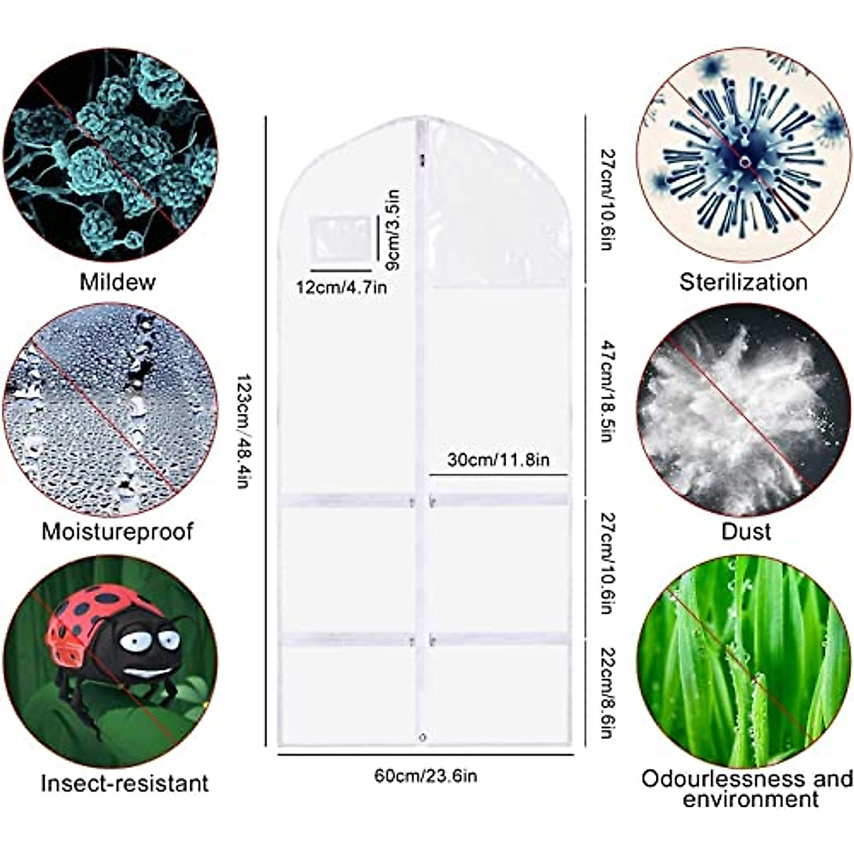 3 PCS Garment Bags, Garment Bags for Dance Costumes, 50 Inch Garment Bags for Hanging Clothes with 7 Zipper Pockets, Garment Bags For Travel Storage, Dance Garment Bags for Dancers, Clear Garment Bag