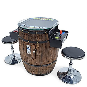 Creative Arcades Full-Size Commercial Grade Wine Barrel Style Pub Arcade Machine | Standard/Medium/Large | Classic Games | 2 Sanwa Joysticks | 2 Stools (Medium, 412 Game, 19" Screen, Wood Finish)