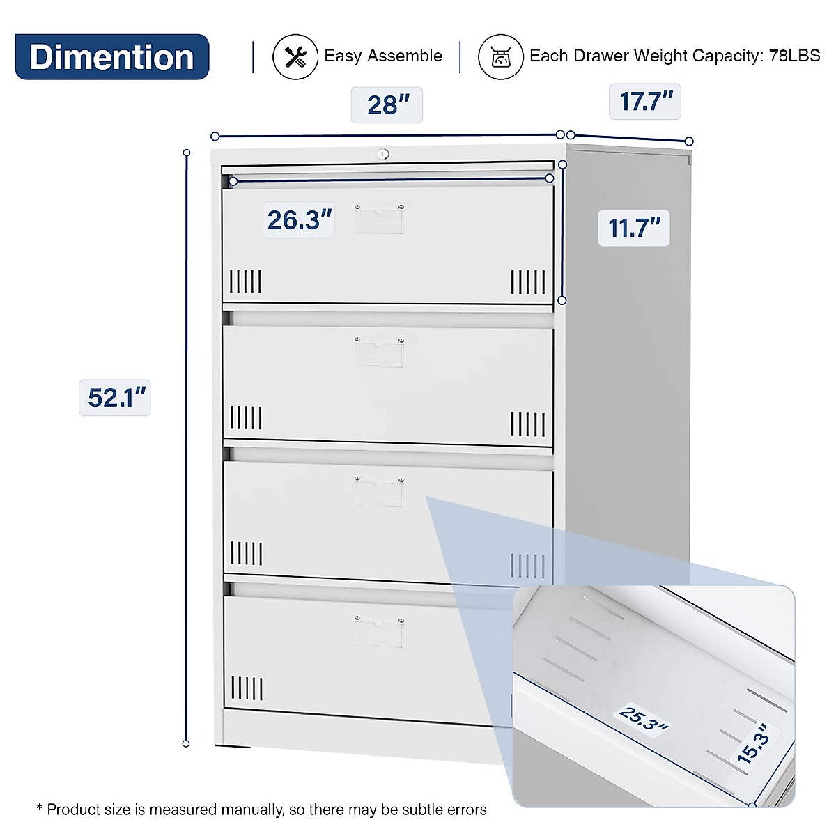 Petonline Metal Lateral Filing Cabinet for Home Office, 4 Drawer Lateral File Cabinet with Lock, Metal Horizontal File Cabinet with Card Slot, Lockable Storage File Cabinet for Hanging Letter/Legal