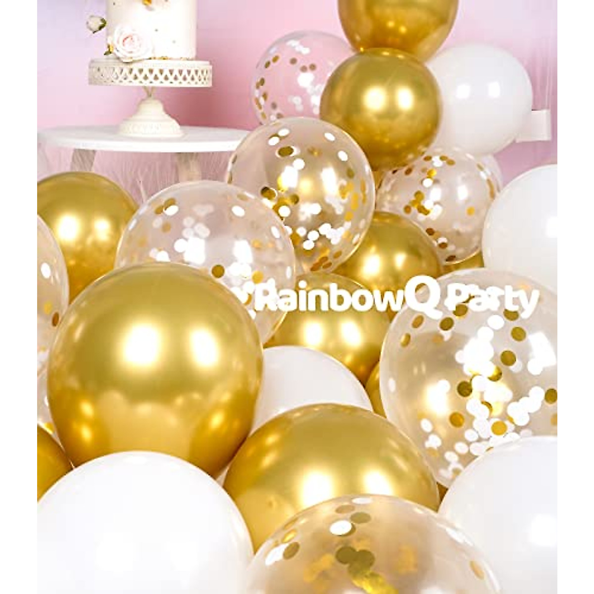 Metallic Shiny Gold and White Balloons 10 Inch White Gold Confetti Balloons 12 Inch 68PCS Latex Helium Chrome Party Decoration Balloon Set