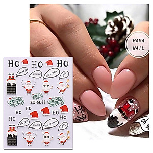 JMEOWIO 3D Embossed Christmas Nail Art Stickers Decals Self-Adhesive Pegatinas Uñas 5D Snowflake Xmas Winter Holiday Green Nail Supplies Nail Art Design Decoration Accessories 4 Sheets