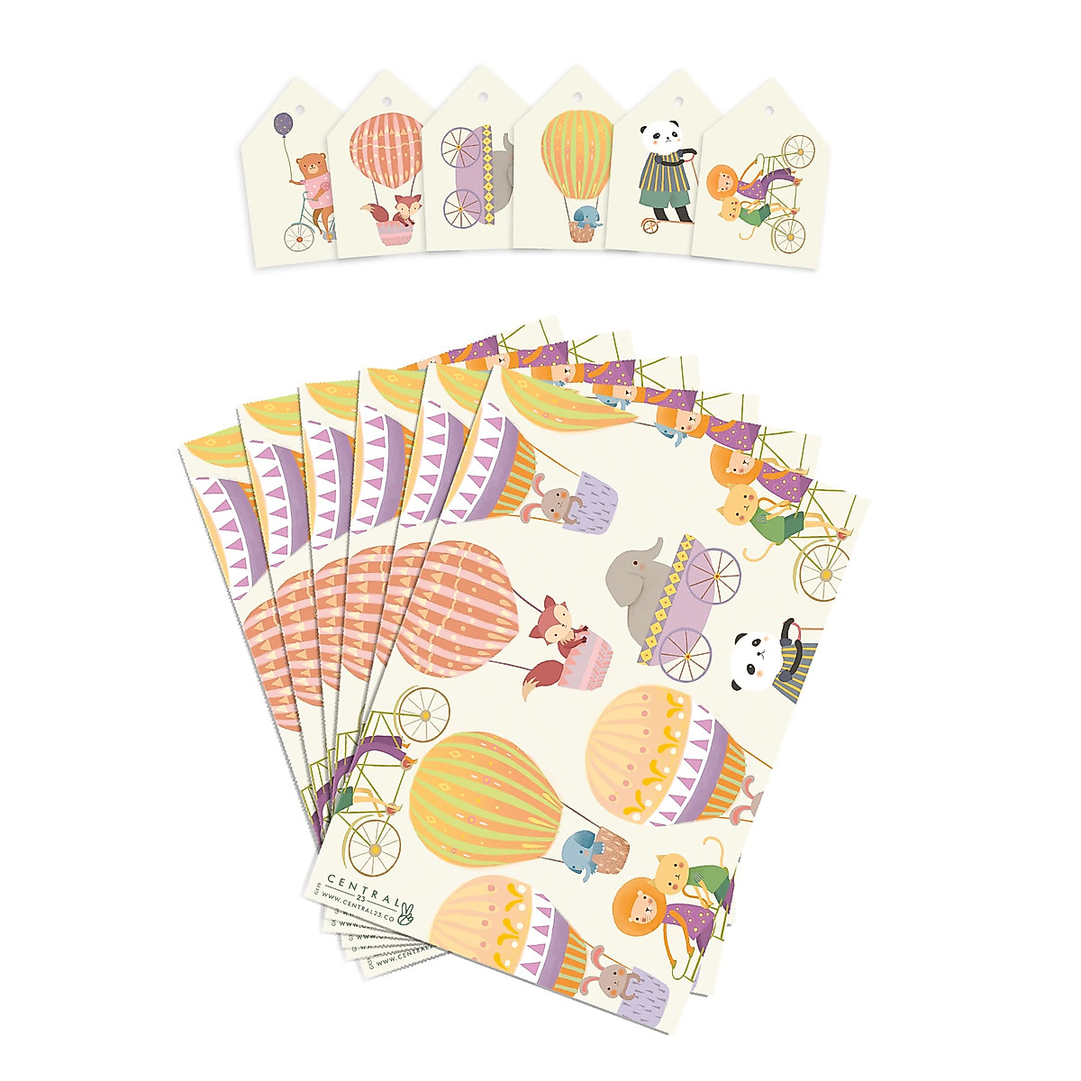 CENTRAL 23 Baby Animal Wrapping Paper - 6 Colorful Gift Wrap Sheets - Baby Girl Wrapping Paper Baby Shower - Comes With Fun Stickers - Recyclable
