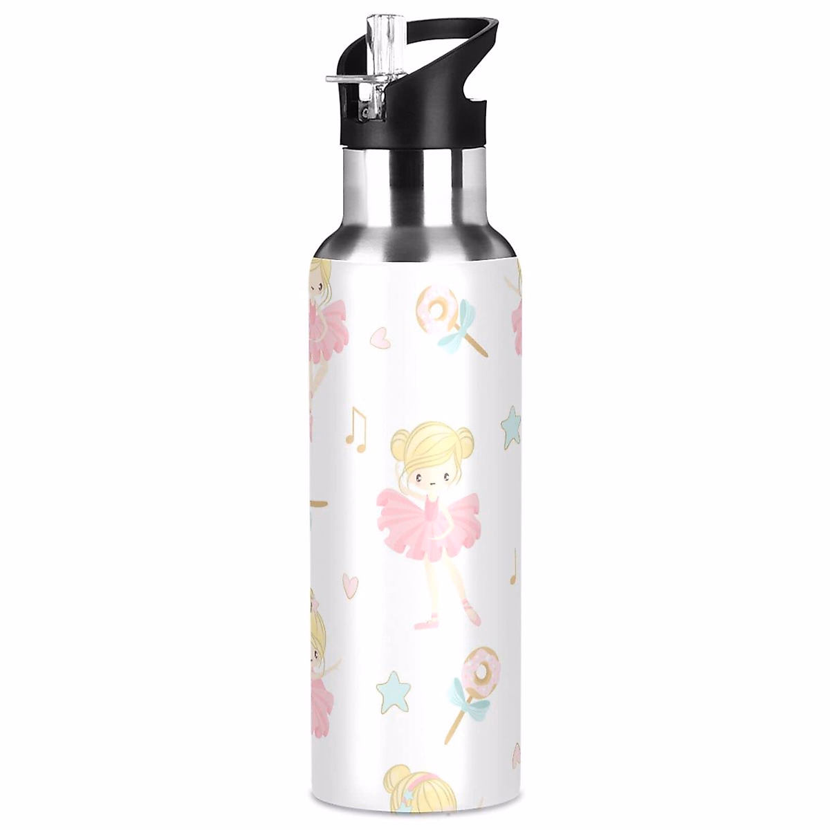 Kigai Ballet Girl Water Bottle with Straw Lid 20oz Vacuum Insulated Stainless Steel Sport Water Bottles for Gym, School, Travel