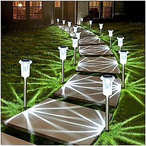 DenicMic Solar Lights Outdoor Pathway Lights 6000K LED Waterproof Acrylic Lamp Head Stainless Steel Stake for Yard Garden Landscape Path Walkway Driveway Patio Lawn (15Pack Cold White)