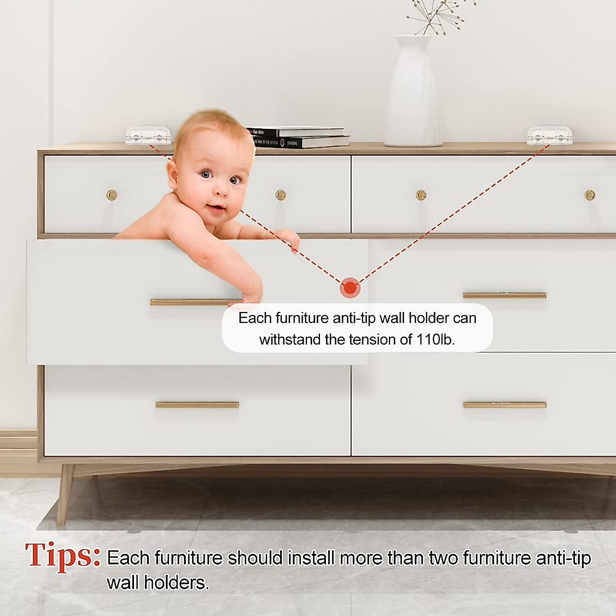 EUDEMON Baby Safety Anti-Tip Furniture Anchor Straps, Furniture Anti-Tip Wall Holder for Children&Pets, Childproof Anti-tip Furniture Wall Anchors, Easy to Install(Transparent,2 Pack)