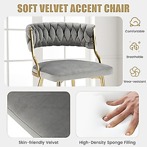 GOFLAME Velvet Dining Chairs Set of 4, Accent Upholstered Leisure Chairs with Gold Metal Legs, Sponge Filling Seats, Mid-Century Dining Side Chairs for Living Room, Dining Room, Bedroom, Gray