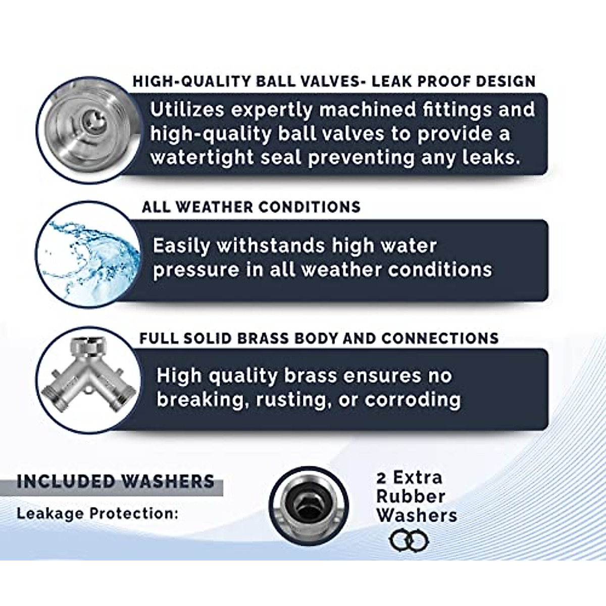 Morvat Heavy Duty Nickel Plated Brass 2 way Y Splitter Garden Hose Hexagonal Connector with Comfortable Grip Shut Off Valves, Adapter for Water Tap, Outlet, & Spigot, Includes 2 Extra Rubber Washers