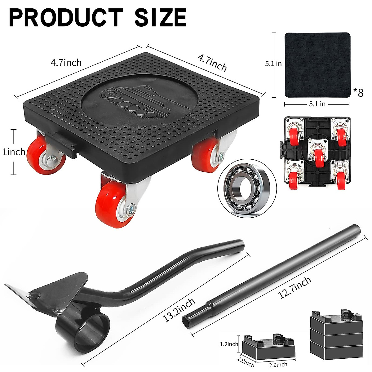 8 Pack Furniture Dolly for Moving, Mover Dolly with 5 Wheels & Furniture Lifter, 1900Lbs Load Capacity, 360° Rotation Wheels Furniture Dolly, for Moving Heavy Furniture Sofa Cabinet Refrigerator