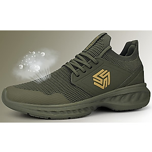 Giniros Mens Slip On Walking Shoes Non Slip Running Shoes Breathable Workout Shoes Lightweight Gym Sneakers Army Green Size 8.5