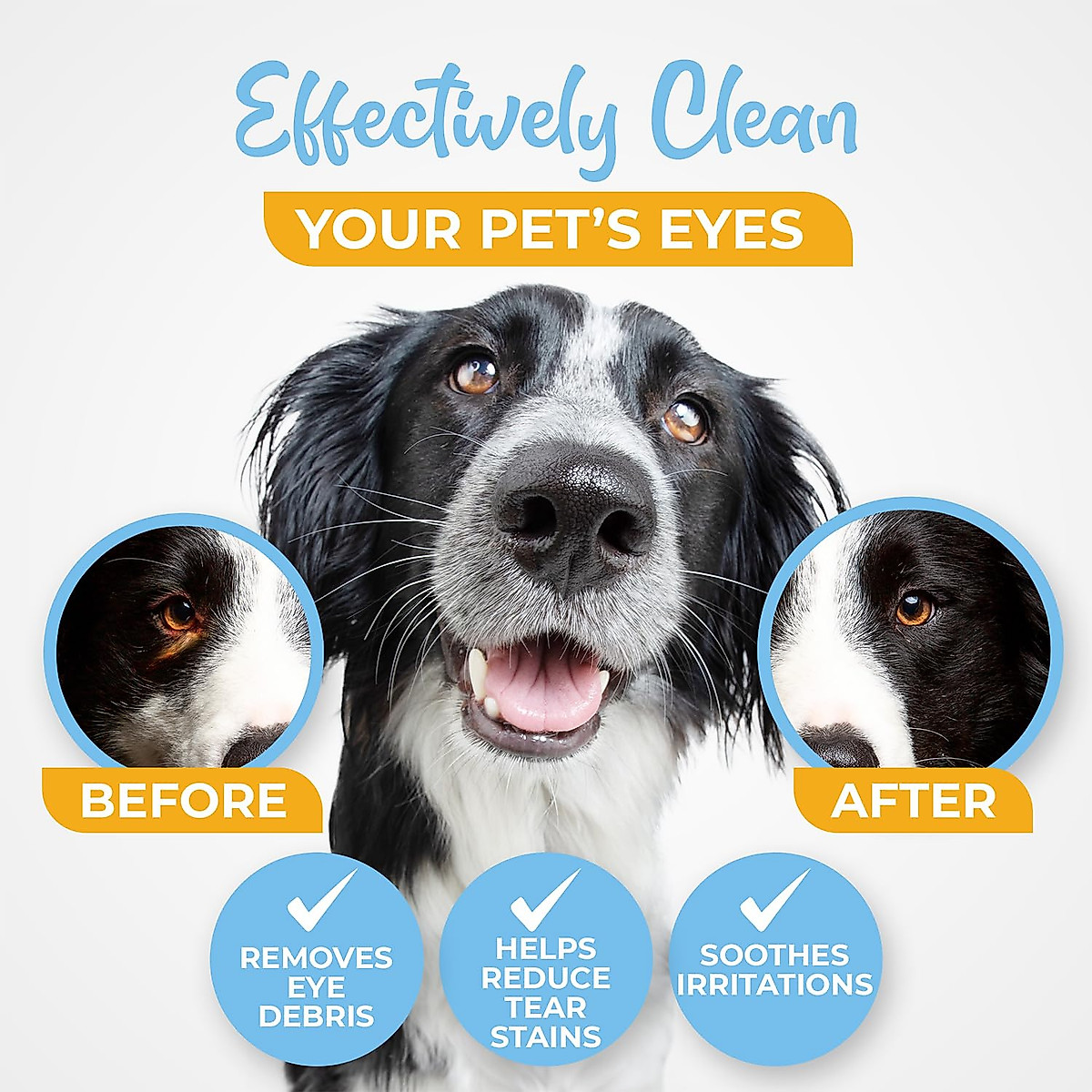 VetWipe Dog Eye Wipes, Cat Face Wipe, Gently Cleans and Removes Eyes Discharge, Crust, Booger - Tear Stain Remover for Dogs - 100 Count