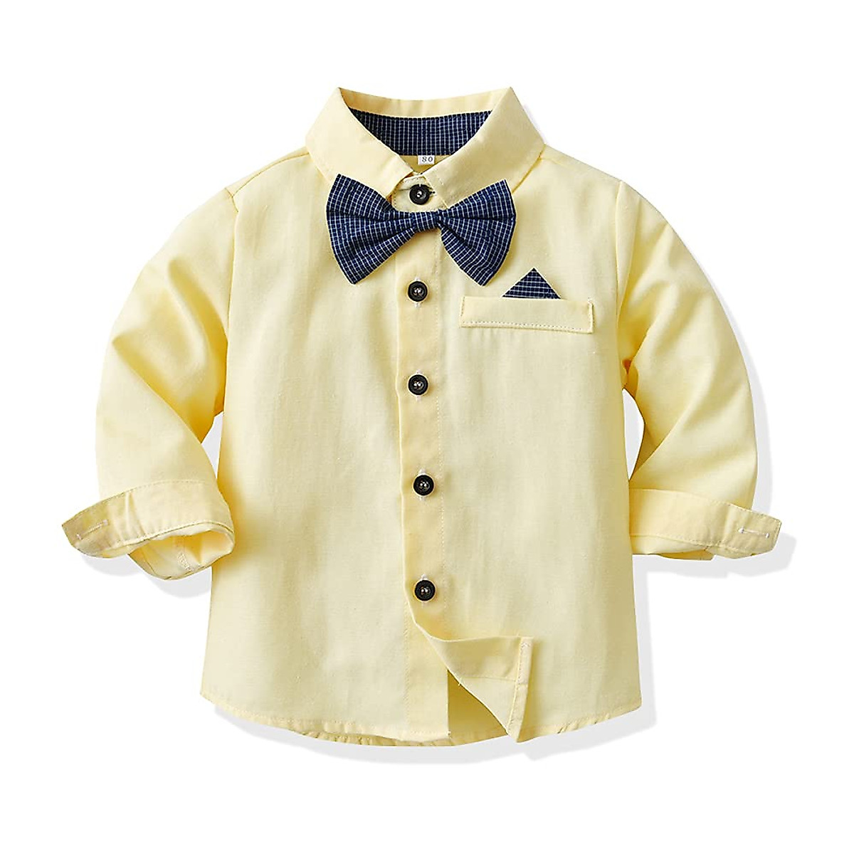 FAXSON Little Boys Gentleman Outfit Baby Boys Long Sleeve Bow Tie Shirts+Suspenders Pants Suits(Yellow,120/5T)