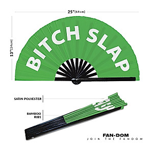 Bitch Slap Hand Fan Foldable Bamboo Circuit Hand Fan Funny Gag Slang Words Expressions Statement Gifts Festival Accessories Rave Handheld Circuit Event Fan Clack Fans (Green)
