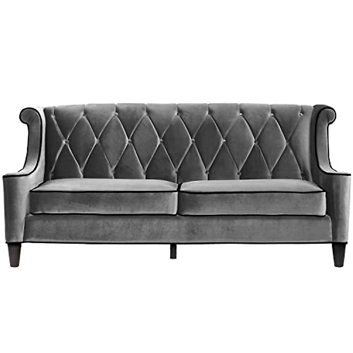 Armen Living Barrister Sofa in Grey Velvet and Black Wood Finish