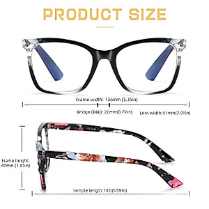 Areyeth 2 Pair Oversized Square Trendy Reading Glasses for Women, Blue Light Blocking Computer Readers with Flexible Spring Hinge(Multicolor + Black, 3.0)