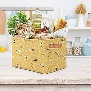 Storage Basket Organizer Animal Bee with Handles, Bee Print Foldable Storage Bins Rectangular Storage Box for Nursery Shelf Books Clothes Toys Kids Bins, 1 Pack