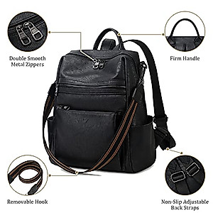 AGLOD black Leather Backpack Purse for Women Designer Ladies Shoulder Bag Fashion Faux Work Travel Handbags