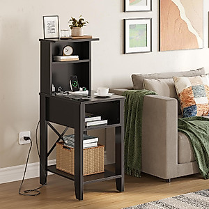 Bestier Tall Bedroom End Tables Set of 2 Two Nightstands Set of 2 Two Nightstands Bedside Tables with USB Tall Nightstand with Charging Station Tall Narrow Nightstand with Cabinet Side Table Black