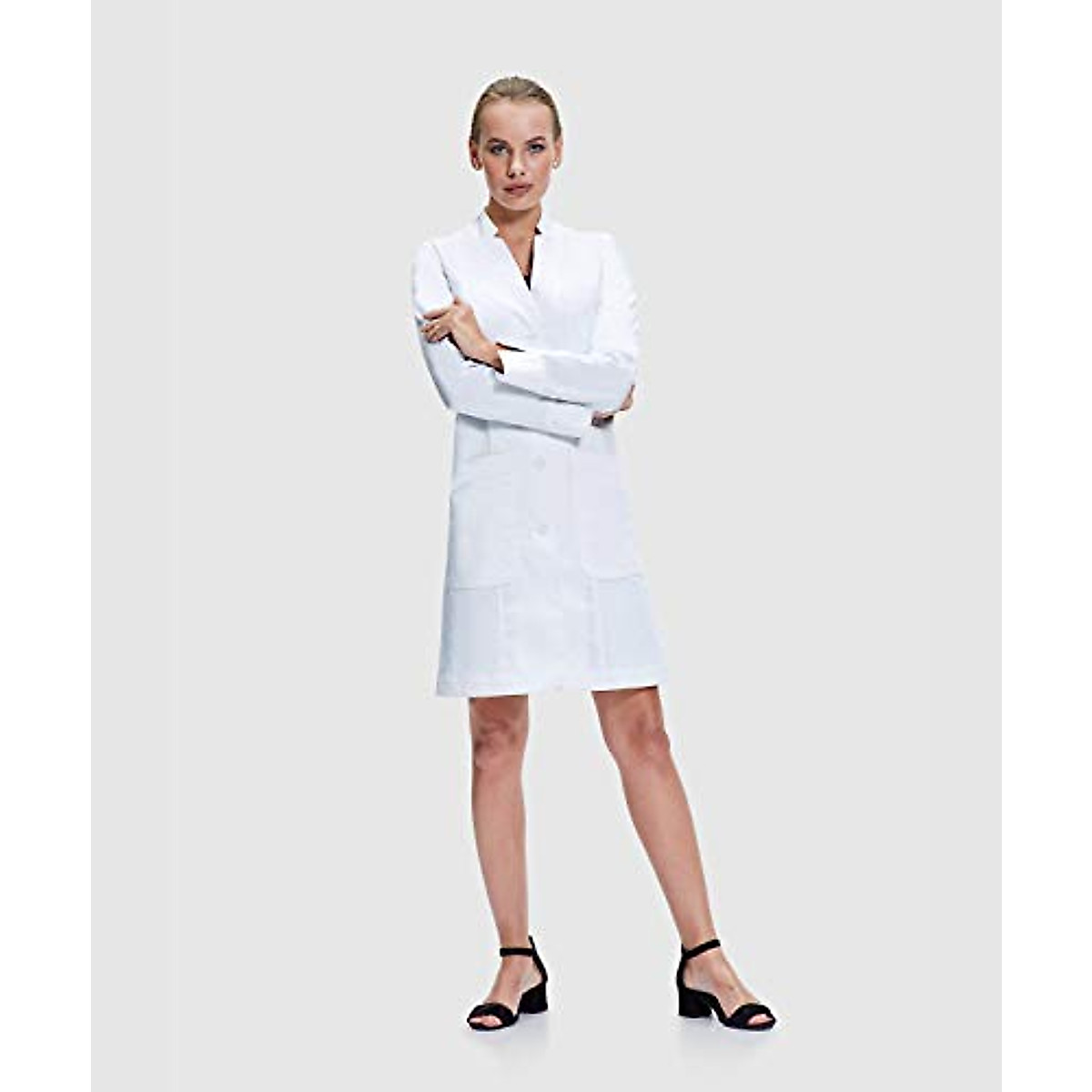 Dr. James Women’s Lab Coat, Tailored Fit, Fold Back Cuff, White, 35 inch Length (4)