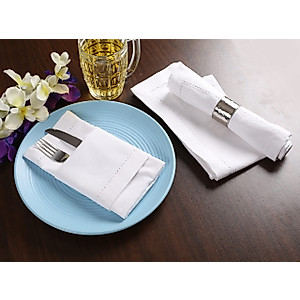 Palisa Cloth Dinner Napkins with Hemstitched Detailing & Mitered Corners Set of 4 (18x18 Inches) White - Cotton Reusable Dinner Napkins - Perfect for Weddings & Everyday Use
