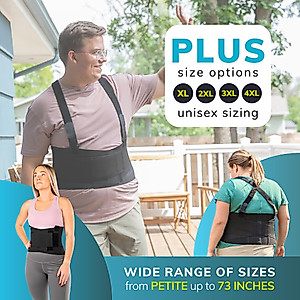 BraceAbility Work Back Brace - Industrial Lower Back Pain Protection Belt for Men and Women, Construction, Moving, Warehouse Jobs - Removable Suspender Shoulder Straps for Heavy Lifting Safety (L)