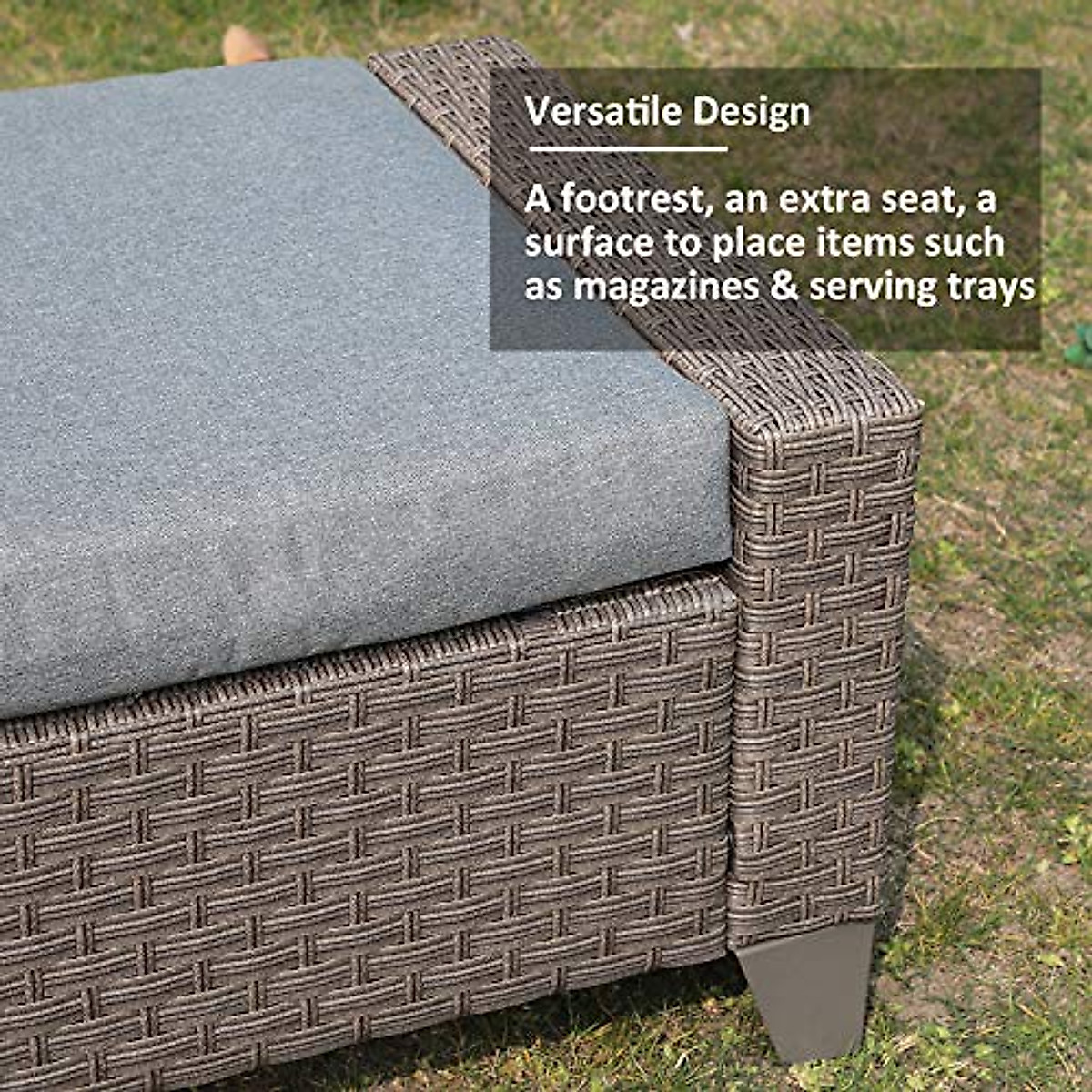 SUNSITT Patio Furniture Ottoman Outdoor Wicker Footstool with Waterproof Furniture Cover