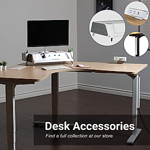 Progressive Desk L Shaped Height Adjustable Standing Desk 59" x 59" - Corner Computer Desk - Electric Stand Up Rising Workstation - Gray Frame/Dark Oak Top