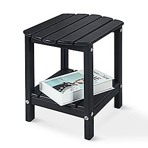 FRUITEAM Adirondack Table Outdoor Side Table, 2-Tier Water-Resistant End Table Modern Plant Table, Easy Maintenance Poly Lumber Patio Table, Indoor Outdoor Companion for Sofa, Garden, Patio, Pool