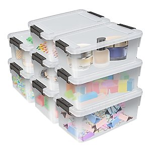 FLMOUTN 8Pcs Small Clear Storage Bin with Lid, Stackable Small Storage Bins with Secure Latching Buckles, 0.91 Qt / 1 Liter Clear Storage Boxes for Organizing Kid's Toy Crafts