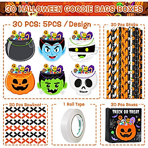 30 Pcs Halloween Treat Bags Boxes, Trick or Treat Halloween Candy Bags for Small Party Favors Toys Halloween Goodie Bags Bulk for Kids Classroom Prizes Treats Basket Stuffers Halloween Party Supplies