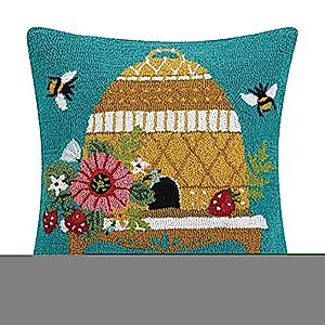 Peking Handicraft 30SN67C18SQ Poly Filled Hook Throw Pillow, Wool and Cotton (Bee Hive, 18-inch Square)