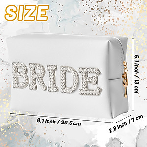 Belanttega Bride to be Patch Pearl Rhinestone Bag Cosmetic Travel Toiletry Bag Letter Large White Makeup Bag Portable Purse for Women Makeup Bridal Shower Gift Engagement Bachelorette Party Favors