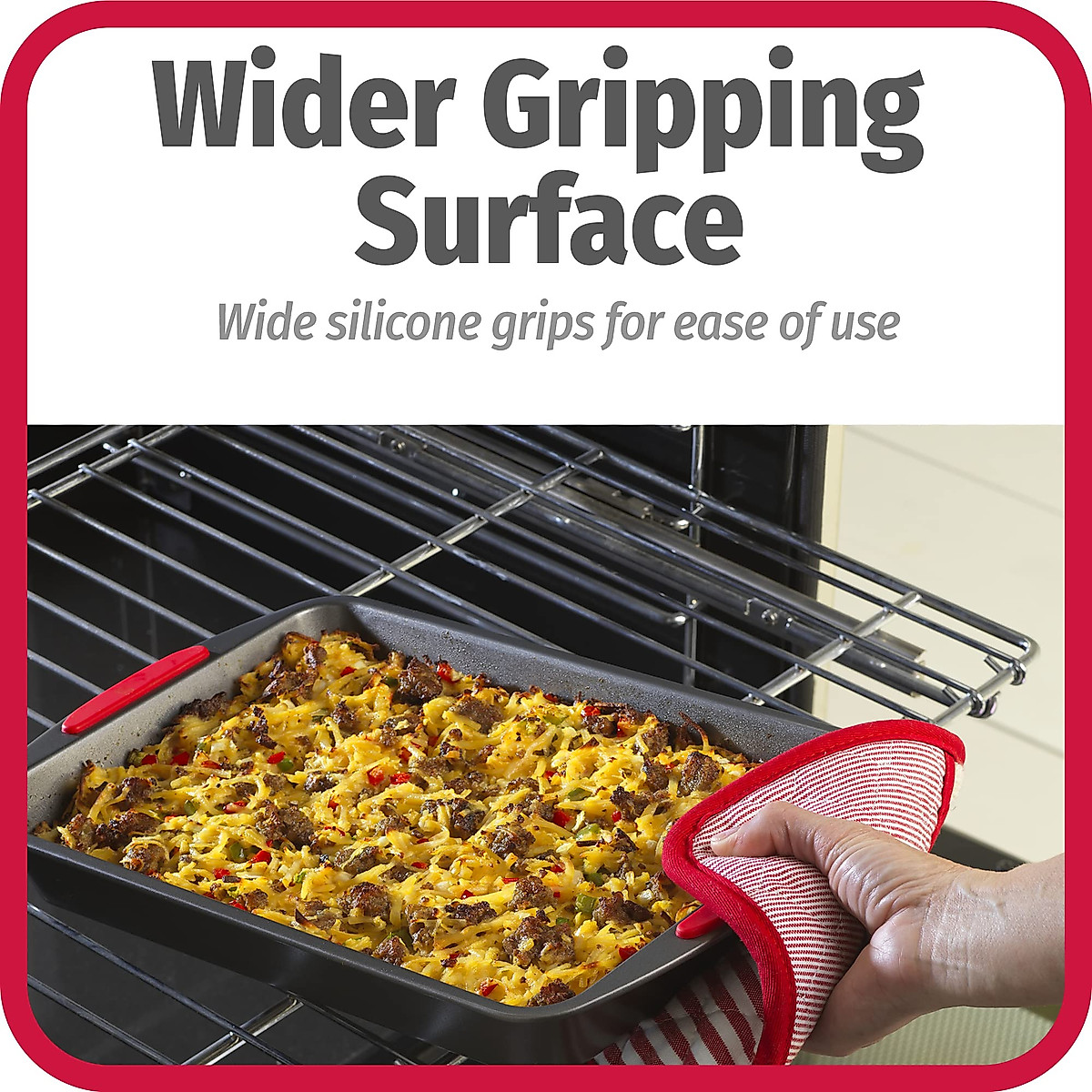 Goodcook Mega Grip 13" x 9" Nonstick Steel Cake Baking Pan with Silicone Grip Handles, Gray