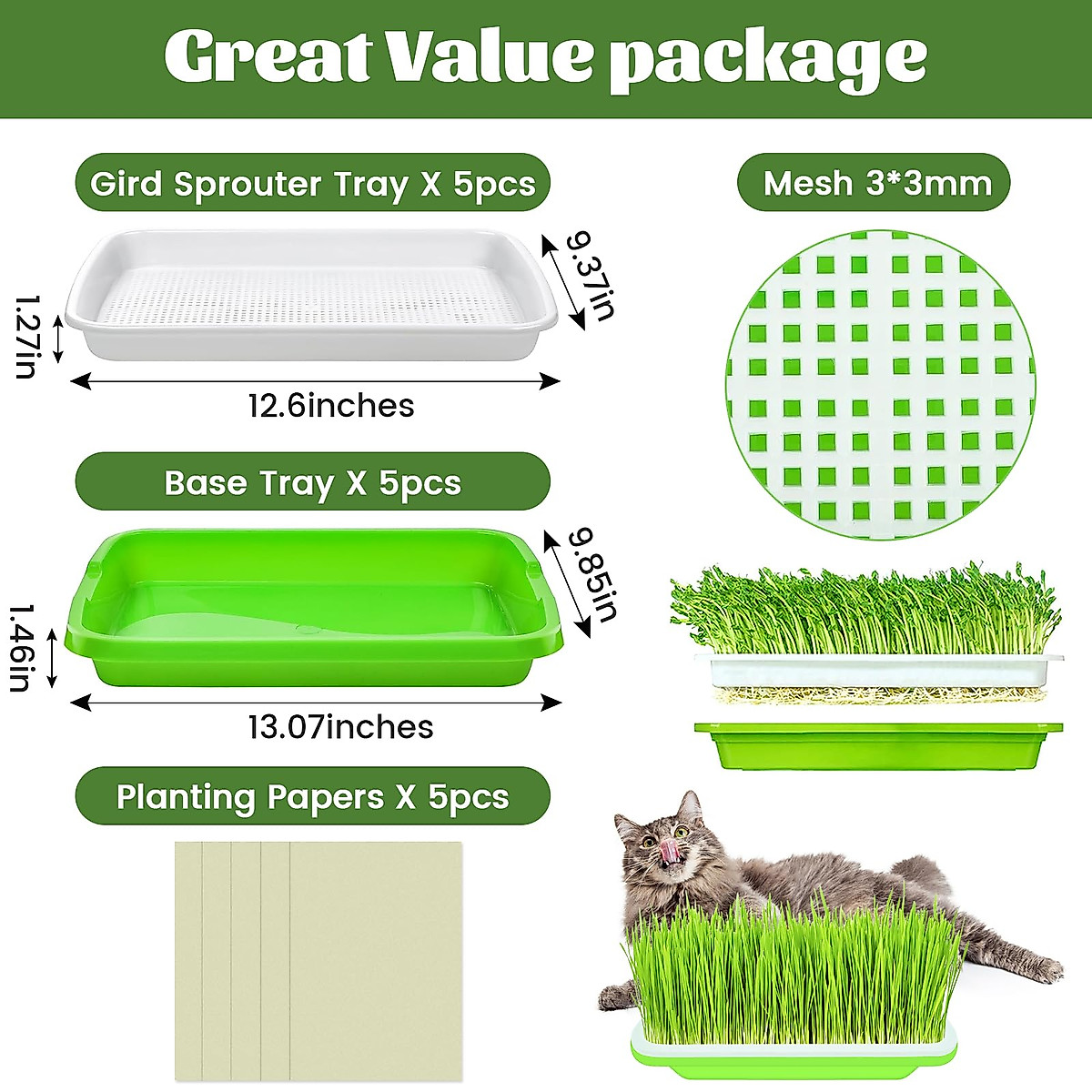 Legigo 5 Pack Seed Sprouter Trays- Soil-Free Cultivation Germination Tray, BPA Free Micro Greens Growing Trays Seed Sprouting Trays Kit with Germinating Paper for Healthy Wheatgrass, Beans and More