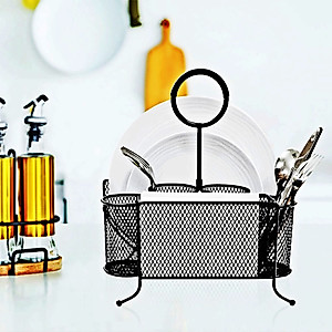 Picnic Plate Napkin Flatware Storage Caddy Organizer Holder, Black
