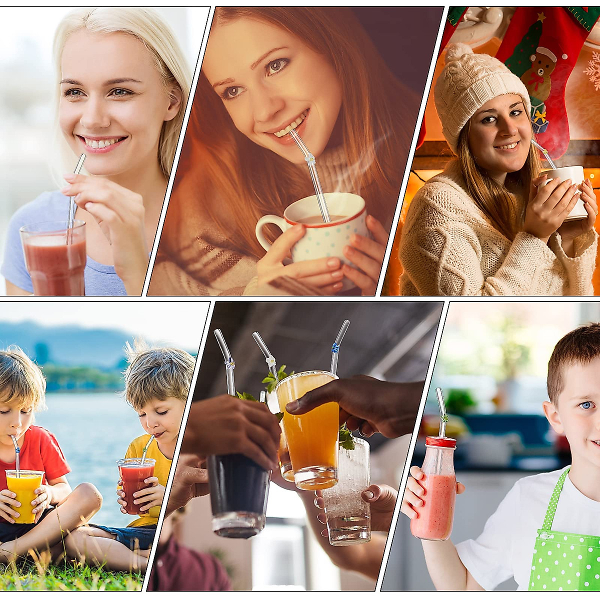 16 Pieces Reusable Glass Straw with Flower Cute Colorful Glass Straws with Design 7.87 x 0.31" Shatter Resistant Bend Straws and Cleaning Brush for Cocktail Hot or Cold Drinks