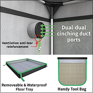 Green Hut Grow Tent 32"x32"x63", High Reflective Mylar Dark Room with Observation Window, Removable Floor Tray and Tool Bag for Indoor Plant Growing 3'X3'