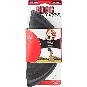 Kong Black Flyer - Rubber Dog Frisbee, Soft Rubber Dog Fetch Toy For Improving Dogs Mental & Physical Development, Teething, Exercising, Supports Bigger Breeds, Non-Toxic Soft Frisbee, Black (1-Pack)