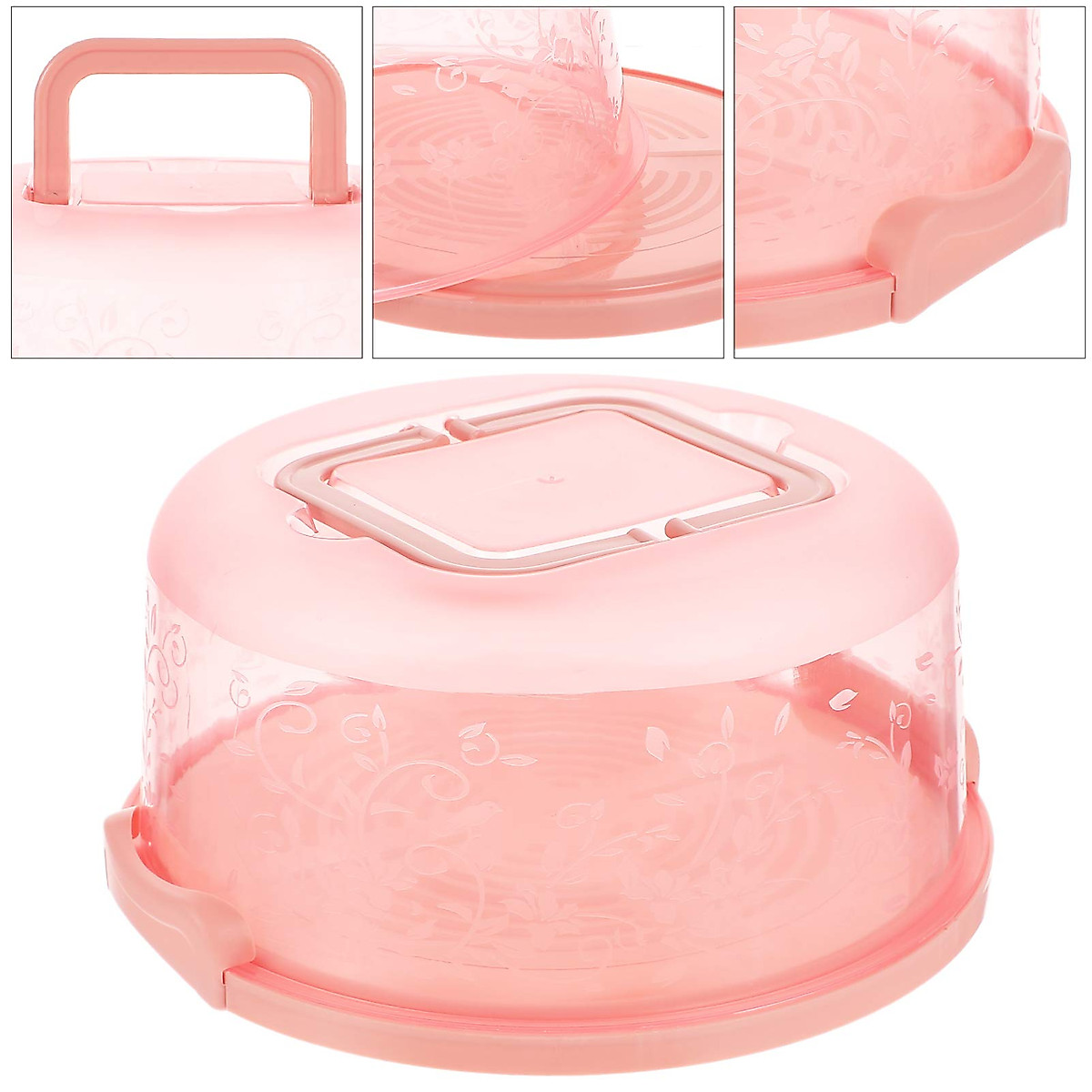 PAREKS Portable Round Cake with Handle Pie Saver Cupcake Container Carriers with Dome Lids Pink/1191