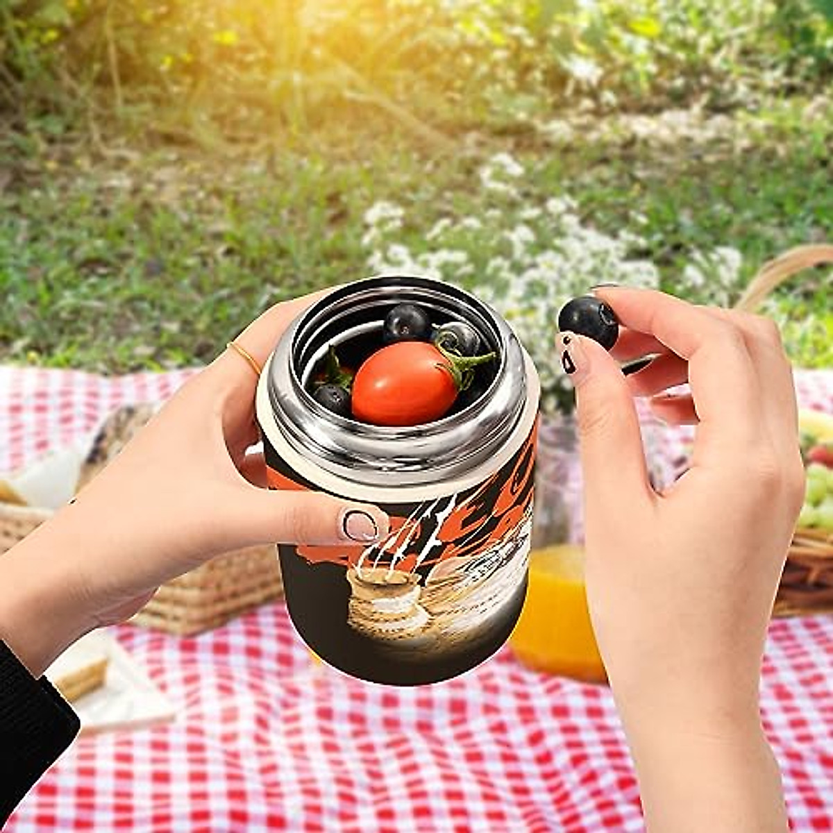 CUPADA Meow Attack Cartoon Food Jar, Cat Scratch Black Insulated Hot Food Jars Vacuum 17OZ with Folding Spoon for Work Trip Picnic Camping