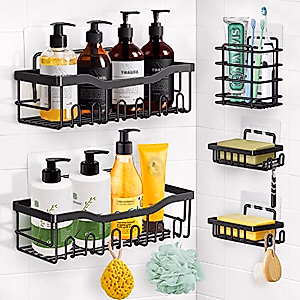 Gocvo Shower Caddy, 5 Pack Shower Shelves Bathroom Organizer No Drilling Adhesive Shower Wall Shelves Rustproof Stainless Steel Storage Shower Rack