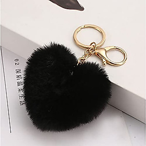 HSYHERE Lady Girl Cute Peach Heart Fur Ball Keychain Creative Love Pendant Car Keychain Backpack Peach Heart Pendant Pendant Metal Key Ring-Pink
