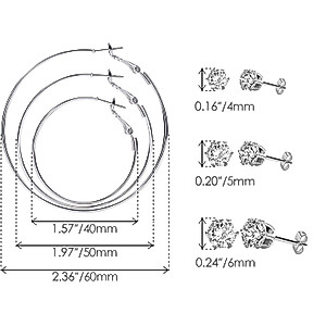 Hoop Stud Earrings Set for Women: 6 Pairs 14K White Gold Silver Big Hoops and Cubic Zirconia Stud Earrings Girls Jewelry