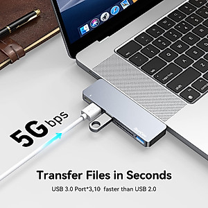 RayCue USB C Hub Adapters for MacBook Pro/MacBook Air M1 M2 M3 2023 2022 2021 2020 2019 13" 14" 15" 16", 6-in-2 Multiport MacBook Adapter with Thunderbolt 3, 3 USB 3.0 Ports, SD/TF Card Reader
