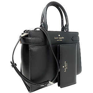 Kate Spade New York Staci Medium Saffiano Leather Satchel Purse With Matching Lg Slim Bifold Wallet (Black)