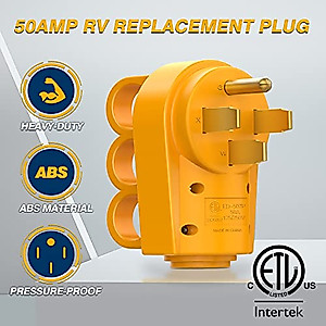 MICTUNING 125 250V 50Amp Heavy Duty RV Replacement Male Plug with Ergonomic Handle Yellow
